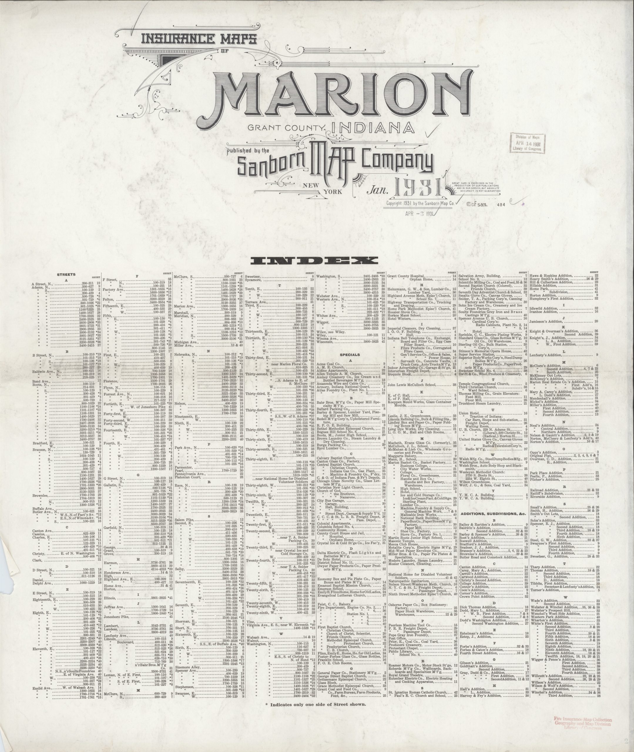 Marion, Indiana (1931) - Sanborn Fire Maps