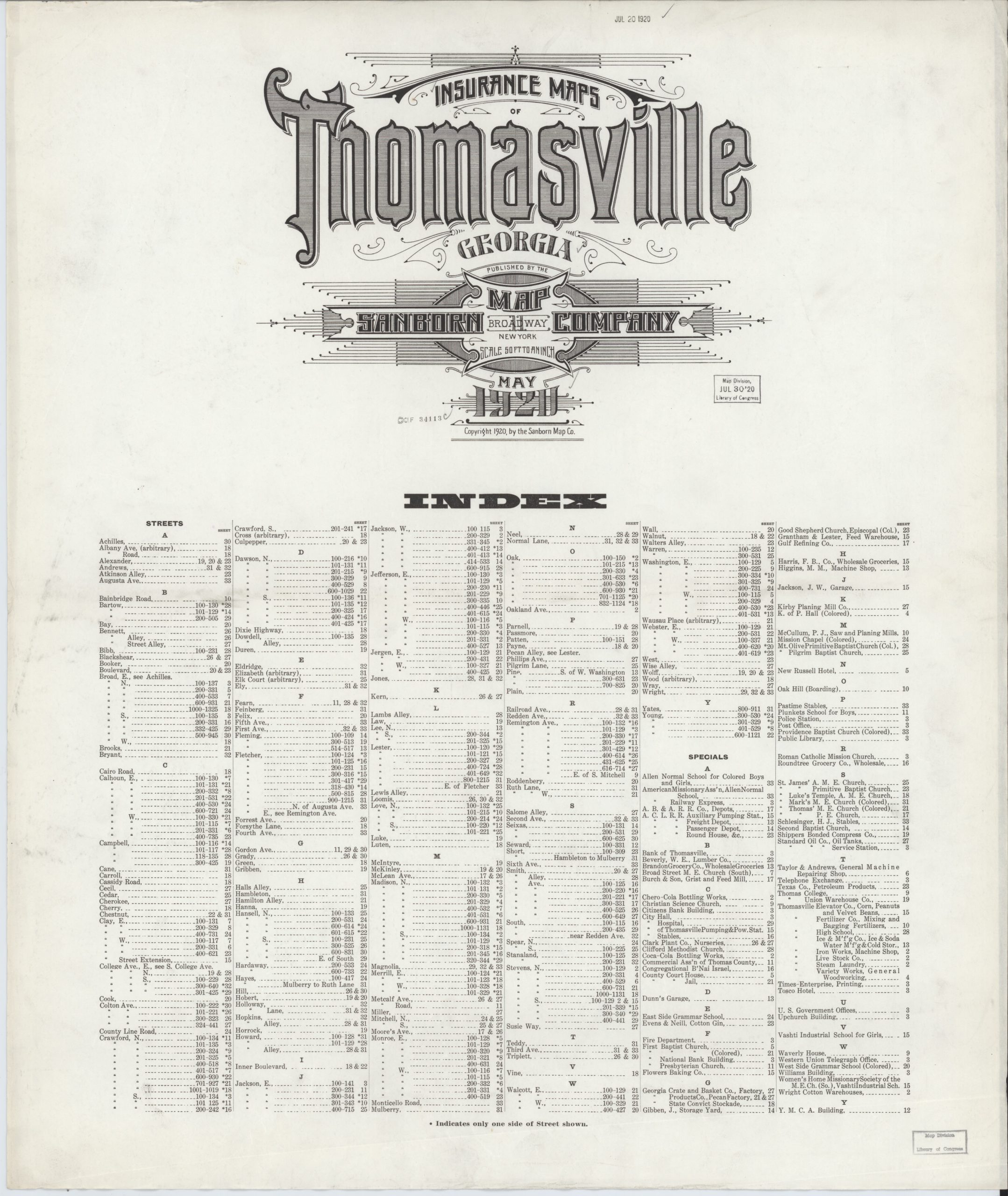 Thomasville, Georgia (1920) - Sanborn Fire Maps