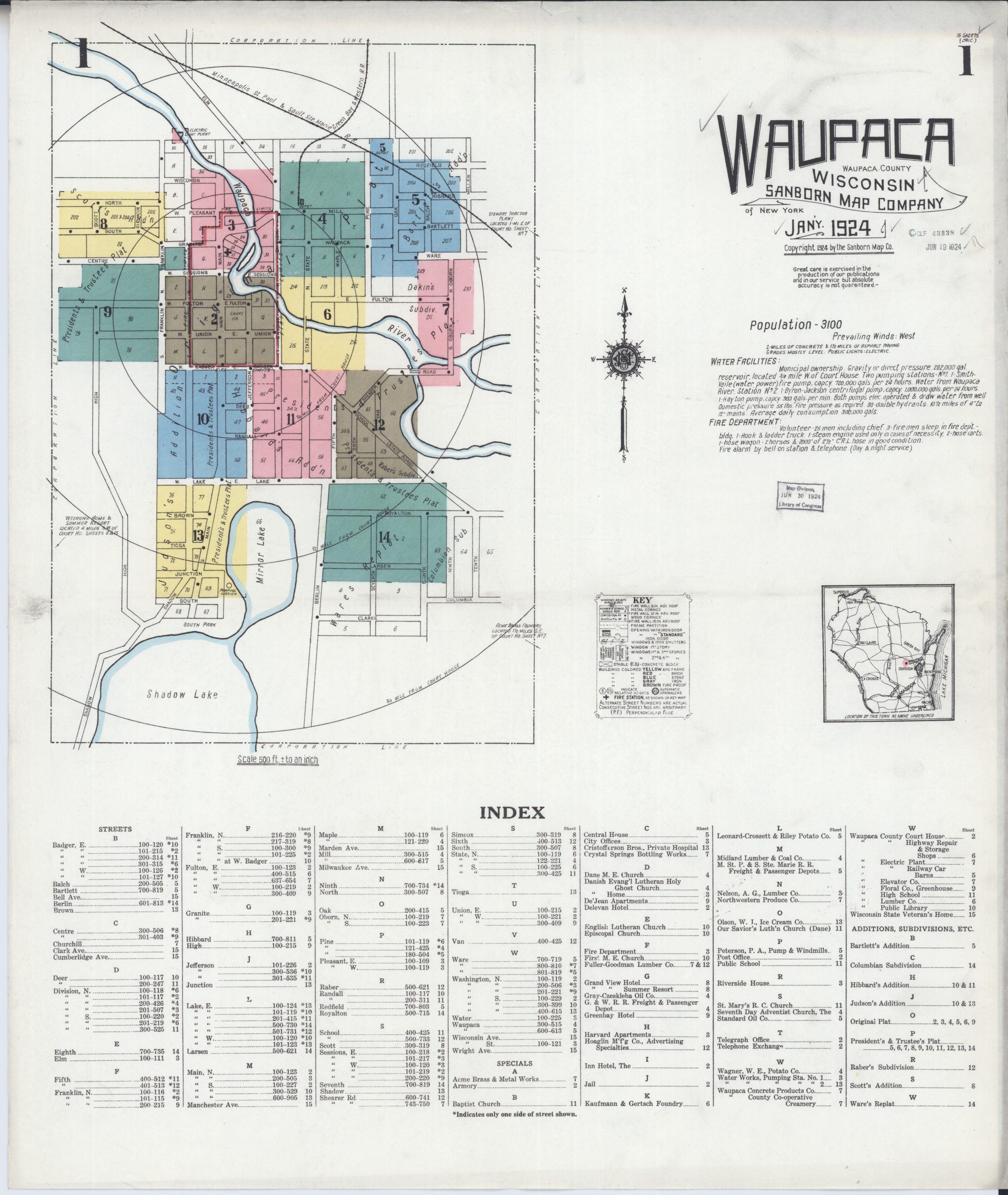 Waupaca, Wisconsin (1924) - Sanborn Fire Maps